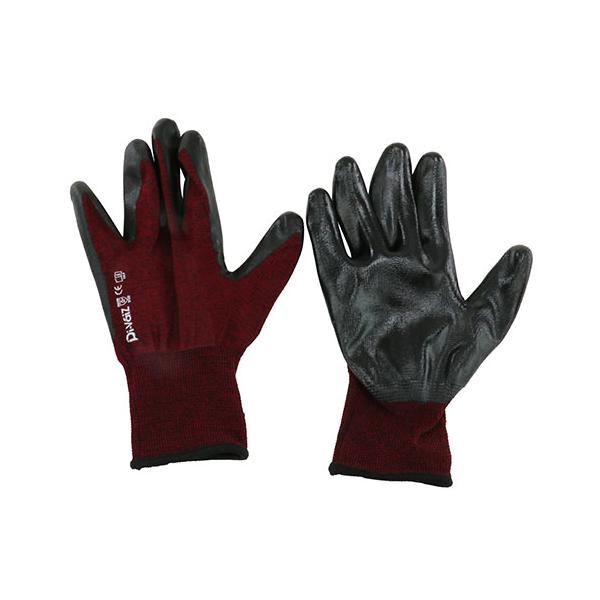 ◆◆用途◆◆ワークウェア(グローブ)。◆◆機能◆◆背抜き手袋で通気性が良く、優れた耐摩耗性と耐油性能です。◆◆仕様◆◆●色：No.163(赤黒杢)。●サイズ：L。◆◆材質◆◆●原手：ポリエステル。●手のひら：ニトリル。