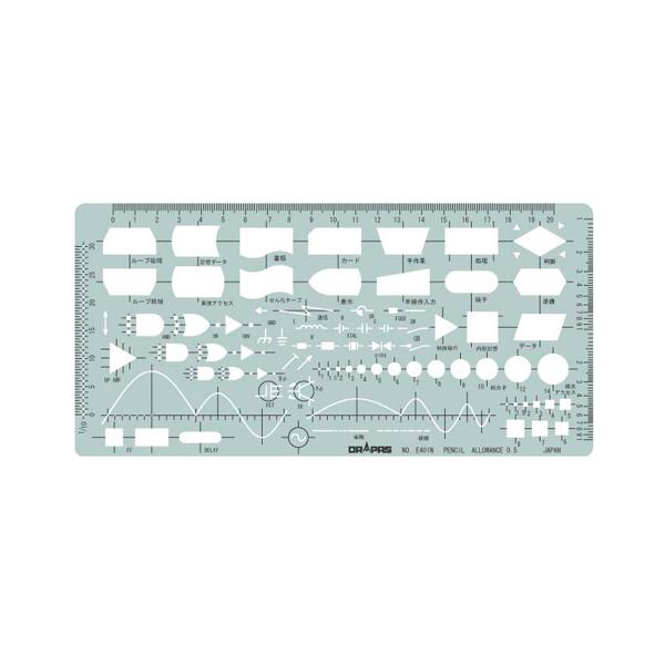 ◆◆用途◆◆製図用の型板(テンプレート)。◆◆機能◆◆電気・電子用の総合定規で、対数目盛付きです。◆◆仕様◆◆●サイズ：115×235×1.0mm。●片面つや消し。●インクエッジ付。◆◆材質◆◆●アクリル樹脂。