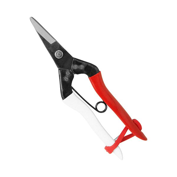 ◆◆用途◆◆摘果鋏。◆◆機能◆◆野菜の収穫・草花の手入れ用です。小指にはめていただき、作業時の落下を防ぐループ付です。最高級刃物鋼を材料とし、刃持ちと切れ味を発揮します。作業性の良いバネ付です。◆◆仕様◆◆●全長：180mm。●重量：105...