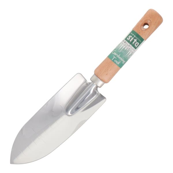 深さのわかる目盛付【用途】土堀り・植え替えに商品名：sita クロームスコップ(細)JANコード：4954458280964品番：A251全長：295mm重量：約120g