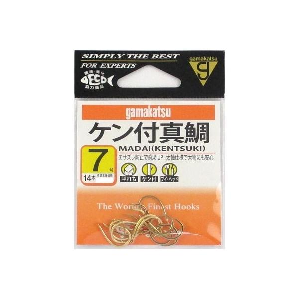 【がまかつ/Gamakatsu】深場や遠投でもエサのズレ難いケン付仕様。鈎先が素早く立ち上がり、高い貫通性能を持つ独自フォルムを確立。太軸設計で大型真鯛にも余裕で対応します。(平打ち/ブイ・ヘッド/ケン付仕様)[環境美化協力商品]針号数： ...