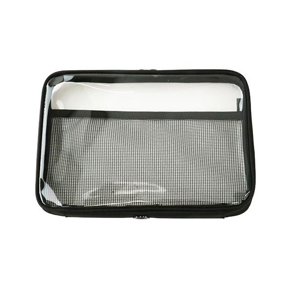 ■キャッチコピー透明なので中身が一目でわかるポーチです。■用途工具、アウトドア用品、釣り具など小物の収納に。■機能便利なメッシュ内ポケット付きです。■仕様●サイズ：180X260mm。●カラー：ブラック。