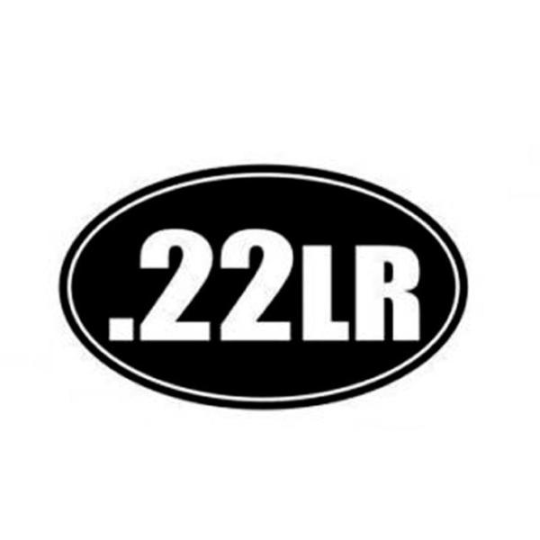 .22LR ライフル銃の口径表示のバンパーステッカーです。さり気なく好みの銃の口径をアピールできます。幅14cm　高さ8.4cm黒地で文字は抜きになっていますので貼付け面の色が文字となります。
