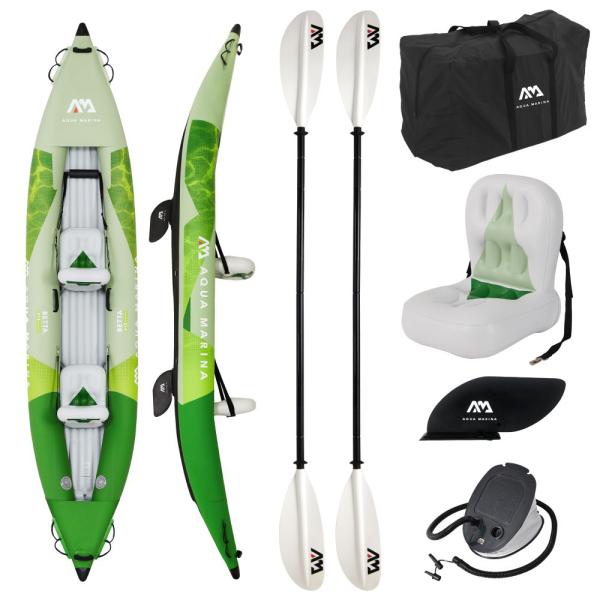 ■長さ：412cm■幅：80cm■高さ：（サイドチューブ）約45cm■重量：11.8kg■最大積載量：180kgまで■ドレンバルブ：1+4■セット内容：本体、バッグ、フットポンプ、シート×2、パドル×2、フィン×2●持ち運びや保管に便利な、...