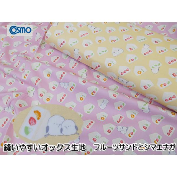 オックス　生地　縫いやすい生地　布　布地　ファンシープリント　フルーツサンドとシマエナガ　インテリア　ディスプレイ　クッションカバー　カバン　バッグ　コスモテキスタイル　AP42102　鳥　フルーツ　果物　動物　アニマル　苺　ストロベリー　...