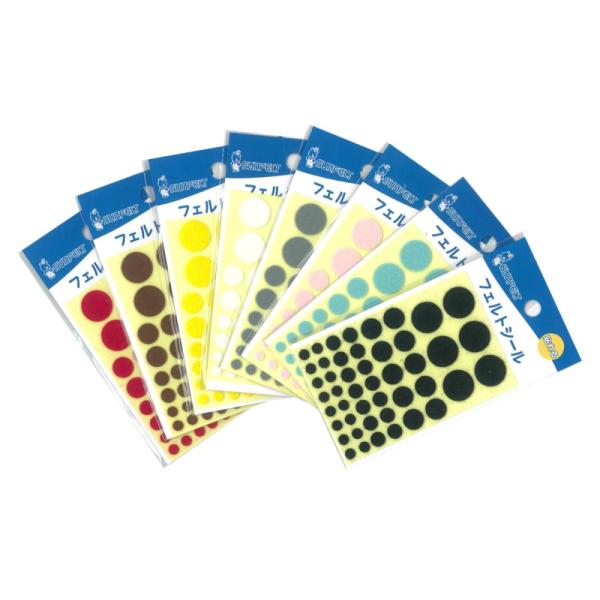 はがしてすぐに貼れる！のり付きフェルトシールです。大小の丸を使ってワンポイントマークを作ったり、目や鼻のパーツにも！アイデア次第で自由に楽しめます。新パッケージのフェルトシールです。（※旧パッケージ分は廃番です。）材質表：ポリエステル100...