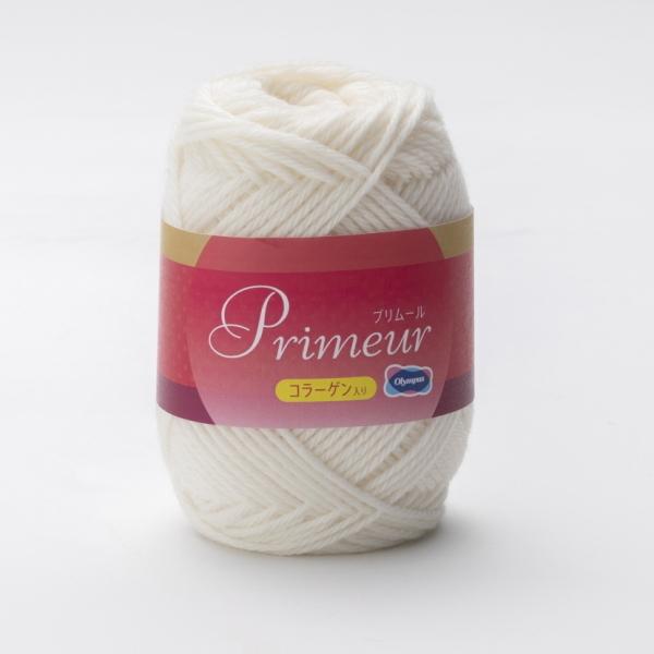 【オリムパスOLYMPUS】　Primeur　プリムール手あみを保湿の時代へ「冬場は編み進めるうちに手がカサついてしまいがち」「チクチクする毛糸のウエアは苦手」そんなお客様の声をもとに開発されたプリムールは業界初！再生コラーゲン繊維の入った...