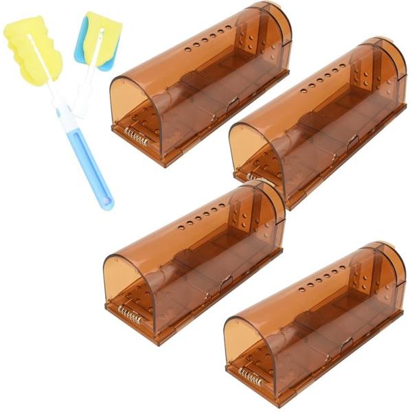 従来の粘着シートやトラップのように傷つけることなくネズミを捕獲できるネズミ捕りカゴ4点セットです。使用後のお手入れに使用できるスポンジヘッドが2本付属しています。ボックスを開けて餌を入れ、ドアを開けて設置するだけなので、どなたでも簡単にお使...