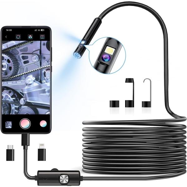 【高画質・デュアルレンズ】フロントカメラ（270万画素）はもちろん、市販のファイバースコープよりサイドにも高画質な270万画素のカメラが搭載されており、周囲の視界補助として側面の死角をなくし確認作業を効率化でき、対象物を細かいところまで鮮明...