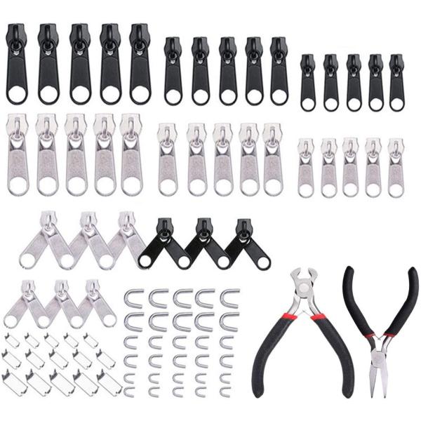 【材料】：高品質のステンレス鋼で耐久性があります【サイズ多くのジッパーヘッド】：各 5×シルバーヘッド（3＃、5＃、8＃）、 各５×ブラックヘッド（3＃、5＃、8＃）、各３×ダブルのシルバーヘッド（3＃、5＃）、３×ダブルのブラックヘッド ...