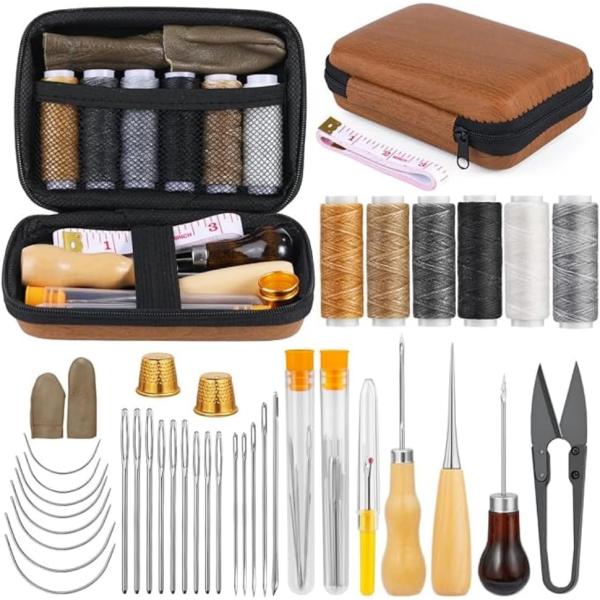 【初心者向けの革工具セット】 多種類のツールが揃っていて、手作りの基本的なニーズを満たすことができ、お得な工具セットです。手縫い針、6色蝋引き糸、測定尺、千枚通し、指ぬき、革用針、はさみなど。【6色蝋引き糸】レザークラフトに最適な蝋引き糸は...
