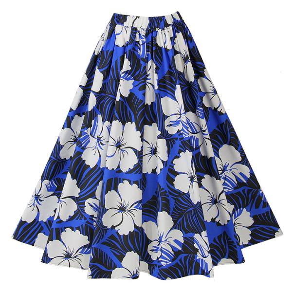 ブルー ハイビスカスプリント スカート タヒチアン フラレッスン 発表会 衣装 カヒコ メレフラ ハラウ ステージ衣装 パーウー