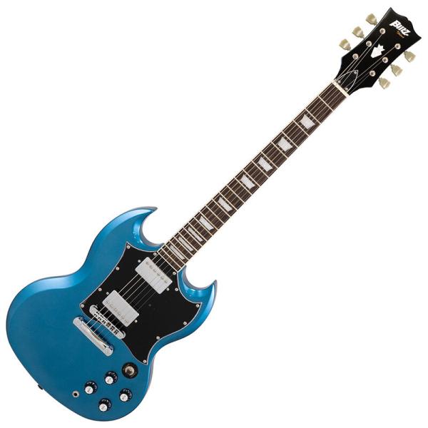 セットネック仕様のブリッツBSGシリーズ。ワンランク上のクオリティを求めるエントリーユーザにお勧めです。限定カラーのメタリックブルーカラー。BodyBasswoodNeckMaple, Set-NeckFingerboardTech Woo...