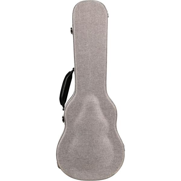 グレーとブラックを基調としたシックなカラーのツイードをあしらったハードケース。アーチトップの蓋は衝撃を吸収するように設計されています。内側はふっくらとした質感で、楽器を傷付けることなくしっかりとホールドします。
