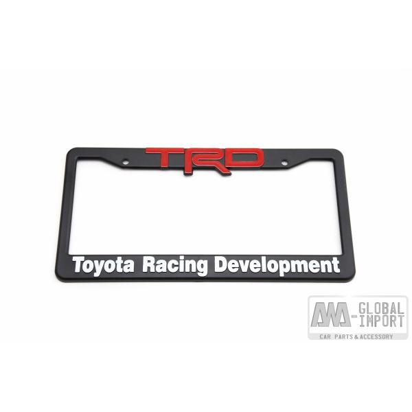 内訳 ： TRDライセンスプレートフレーム TOYOTA RACING DEVELOPMENT　1点 色・材質 ： 黒、プラスチック寸法 ： 約 W31.2cm x D16.0cm x H0.7cm 穴直径Φ0.7cm 【注意】ナンバーフレ...