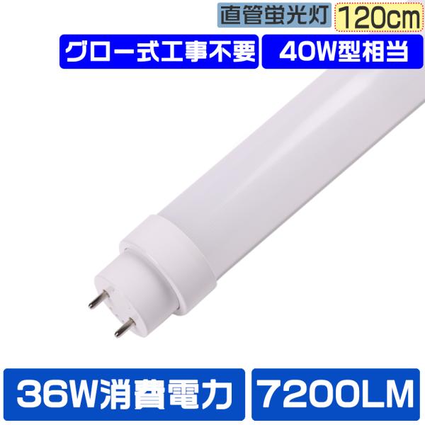 ●商品名：グロー式工事不要40Ｗ型LED直管蛍光灯●商品状態：新品（未使用）●消費電力：36W●入力電圧：AC100V~200V●口金：G13●全光束：7200LM●発光色：電球色3000k/白色4000k/昼白色5000k/昼光色6000...