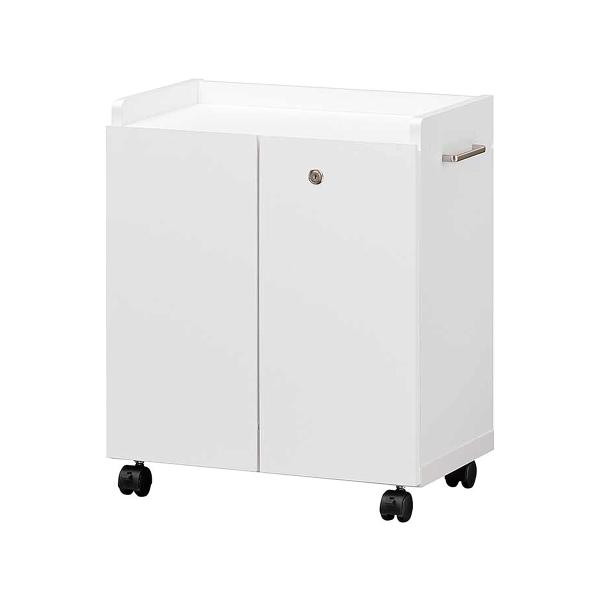 【特徴】　●大切な書類や貴重品をしまっておける鍵付き扉付きワゴンです。　●デスク下やデスク周りの収納に便利なです。　●キャスターは固定できるストッパー付きです。　●A4ファイルが収納できます。　●引手付きで移動も便利です。【メーカー】　(株...