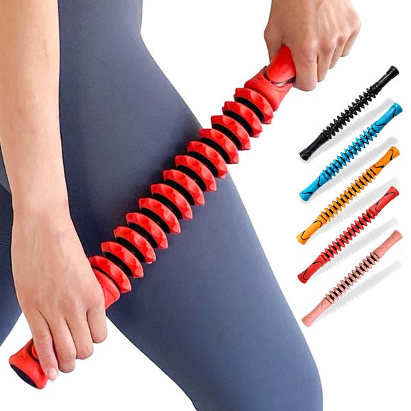 ★ACTIVE WINNERオリジナル マッサージスティック 全12種類のマッサージ参考例が掲載されたマッサージガイド付★【13個のモチモチホイールでマッサージセラピストの指先のような感覚を実現】トリガーポイントにローラーを転がすだけ！【様...