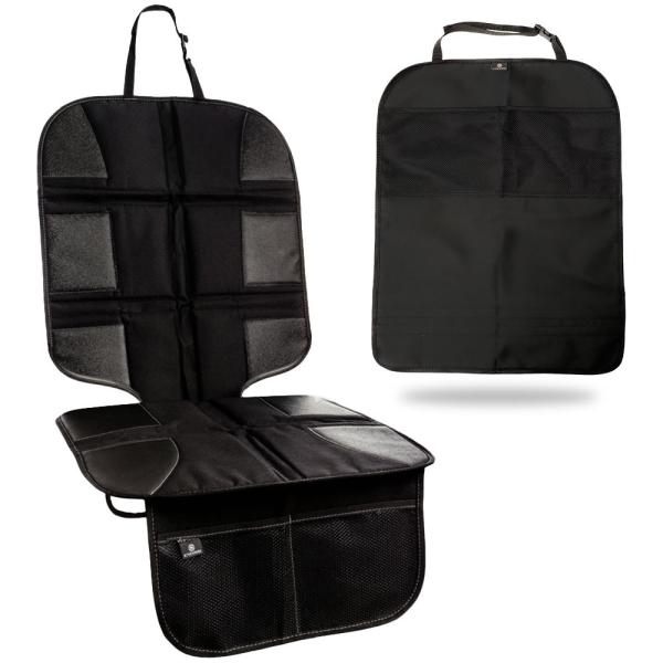 【シートプロテクター＋キックガードセット】シートベルトを無理なく装着できるISOFIX対応のシートプロテクターと車のシートの背面に装着するキックガードのセット。車のシートを清潔に保つ便利なセット。【チャイルドシートの凹み跡を回避！シートプロ...