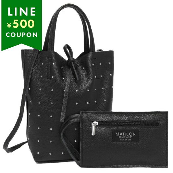 マーロン ハンドバッグ ショルダーバッグ ブラック レディース MARLON BS0583 D28 SHOPPER MINI TOTAL STUDS NERO SILVER 2WAY スタッズ MARLON BS0583MARLON（マーロ...