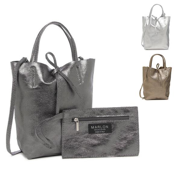 マーロン ハンドバッグ ショルダーバッグ レディース MARLON BS0006 SHOPPER MINI LAMINATO SILVER 2WAY ラメ ・カラー：(1)ANTRACITE(L020) ブラック ,(2)SILVER(L0...