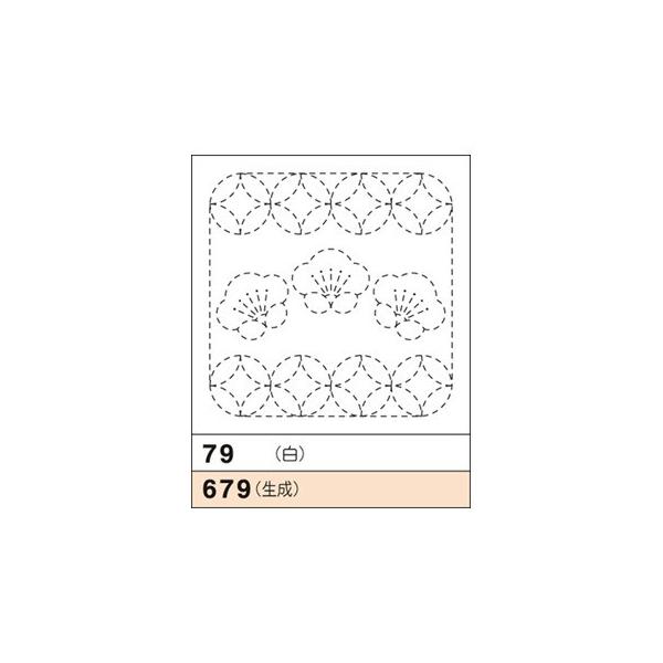 オリムパス　刺し子花ふきん布パック（白） 梅と丸七宝（うめとまるしっぽう）　79