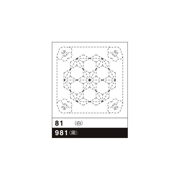 オリムパス　刺し子花ふきん布パック（黒） 椿と飛び麻の葉（つばきととびあさのは）　981
