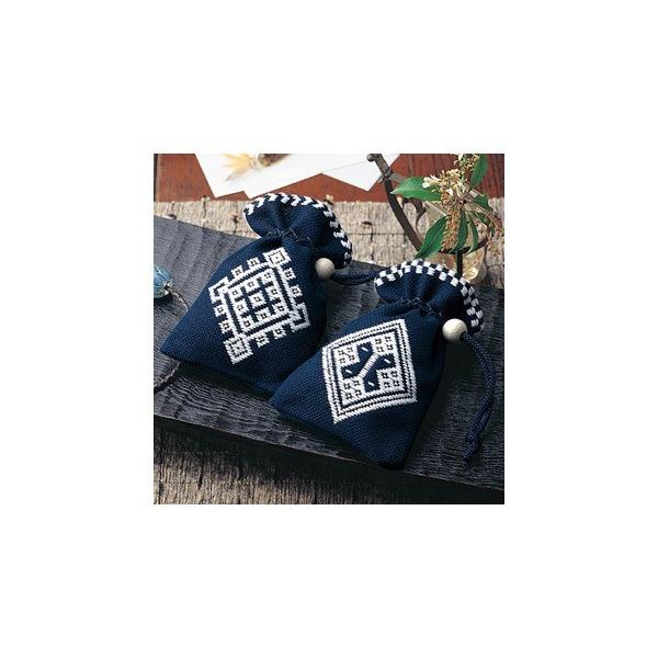 オリムパス　こぎんキット（紺）　巾着　井戸枠・くるみのから　こぎん2