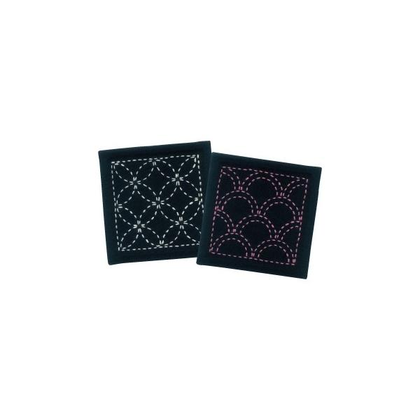 オリムパス　刺し子スターターキット　コースター（紺）　七宝つなぎ・青海波　刺し子262