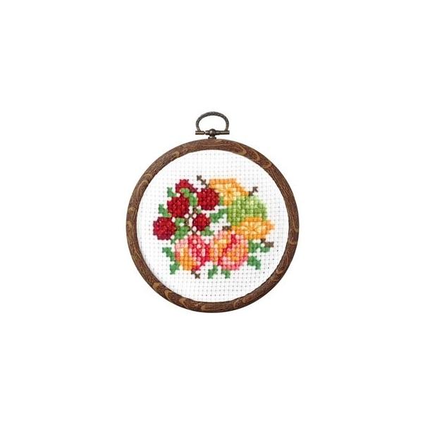 オリムパス　クロスステッチ　ししゅうキット　プチフープ　フルーツ＆フラワー　木イチゴのフルーツリース 7448