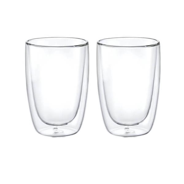 飲み物が浮かんで見える二重構造のグラス。耐熱ガラスなのでホットにもコールドにも使えて機能的です。●グラス（約高さ11×口径7.5cm、容量約230ml）×2／耐熱ガラス ●中国製 ●箱寸法／約17.3×13.5×8.9cm ※電子レンジ可。...