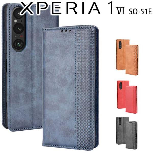 Xperia 1 VI ケース 手帳 SO-51E アンティーク オシャレ レザー カード入れ レザー 合皮 シンプル 北欧風【適応機種】Xperia 1 VI (SO-51E)【商品名称】チェック柄 合革 レトロ 手帳 ケース【カラー】ブ...