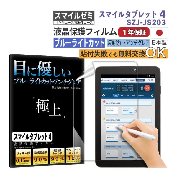 【対応機種】『 スマイルタブレット4　SZJ-JS203 』 フィルムサイズ　254.1 x 162.85 (mm)JUSTSYSTEMS スマイルゼミ スマイルタブレット4 (SZJ-JS203)【主な機能・スペック】ブルーライトカット ...
