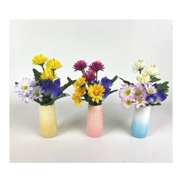 造花 仏花 仏壇の花 お供えご注意：メール便で厚み3ｃｍ箱でお送りいたします。造花に多少の崩れが生じる場合がありますが、バランスをご自身で手直しすることが可能ですのでご承知おきの上ご注文下さい。●お供え仏花　「小菊とりんどうのアレンジ」花部...