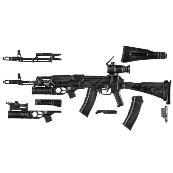 AK74MにGP25が装着された重厚なスタイルを1/12スケールで再現。GP25グレネードランチャーだけではなく、強烈な反動を受け止めるリコイルパッドが付けられたストック、2.8倍率1P78タイプスコープも付属します。(ランチャー非装着状態...