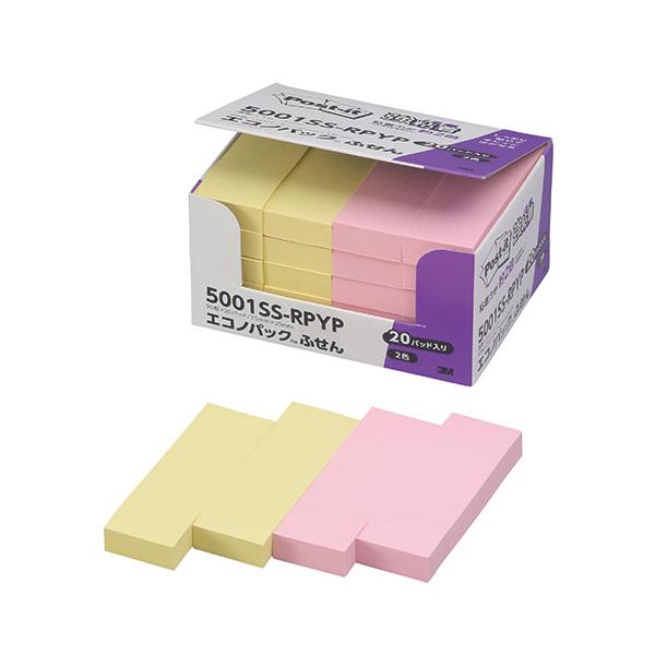 ポストイット エコノパック強粘着付箋 パステルカラー Y/P