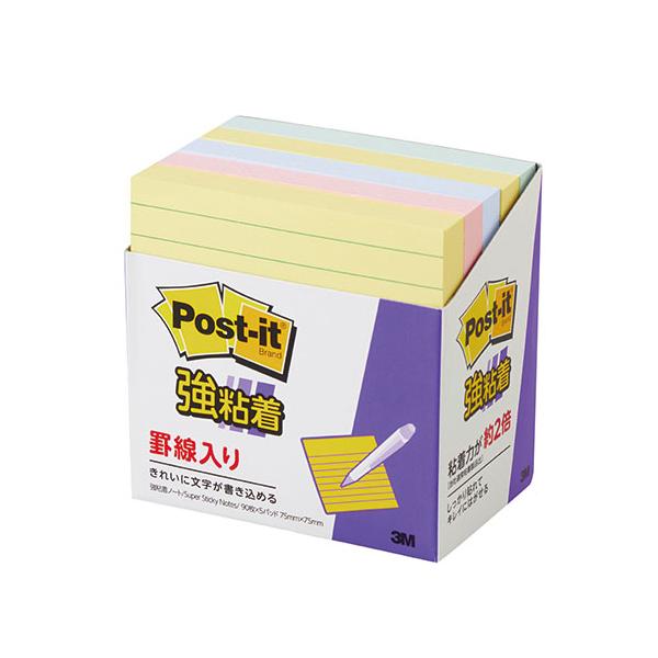 ポストイット 強粘着ノート 罫線入 パステルカラー混色