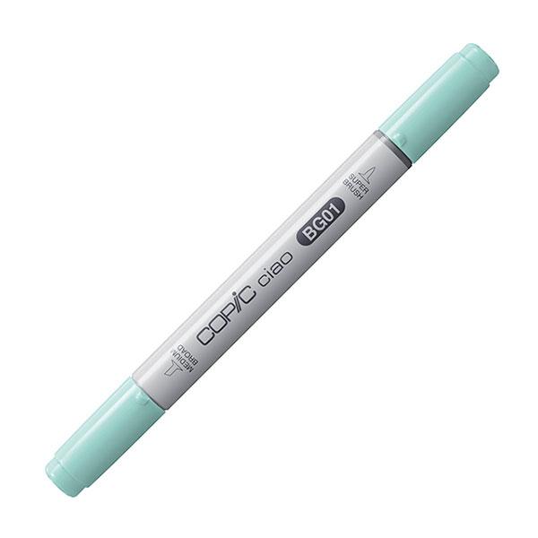 色番：Aqua Blue アクア・ブルー BG01水色。BG15にくらべ青みが薄い。本数：1本成分　アルコール染料インクデザイン、イラスト、アートなどジャンルを問わず多くのプロにも愛用されているマーカーペン。コピックチャオは色のラインナップ...