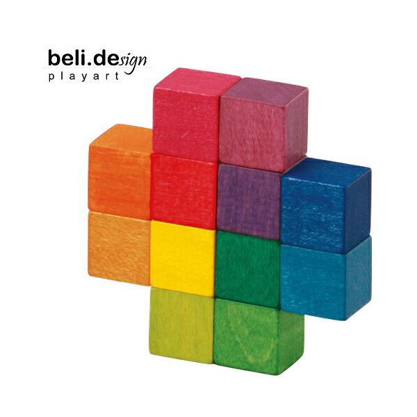 丈夫なゴムでつながり、虹のようなレインボーカラーが特徴のベリアート・キューブ（小）。色々な形に変化する不思議なつながりを楽しみましょう。もちろん舐めても安心です。メーカー：Beli Design（ベリデザイン）社/ドイツサイズ　：1キューブ...