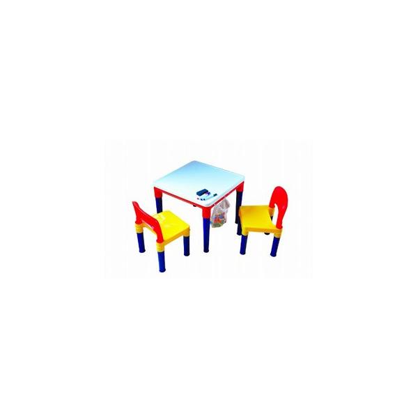 セット内容：本体×1、フタ×１、椅子×2、ブロック×100個、ブロック収納袋、水性ペン×3色、イレイザー×1＊＊＊　　特徴　　＊＊＊3通りの使い方ができるフタをつければテーブルに直接お絵描きができますし、普段使いにもピッタリ。フタを外せばカ...