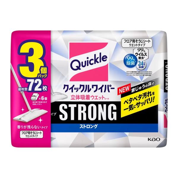 ・　香りが残らないタイプ。24枚入り×3個セット・　掃除機をかけずに、いきなり使ってもOK・　1枚（両面）で約15〜20畳をおそうじ可能キッチン床の油汚れや、ダイニング床の食べこぼしの汚れをゴシゴシしないで拭きとれる強力タイプのウエットシー...