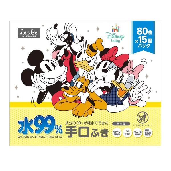 限りなく水に近い手口ふき成分の99%以上が純水でできた「水99%手口ふき」が、ミッキー＆フレンズのパッケージで登場。パラベン・PG・IPBC・アルコール・香料・着色料不使用。汚れをしっかりキャッチするメッシュタイプのシートです。オープンシー...