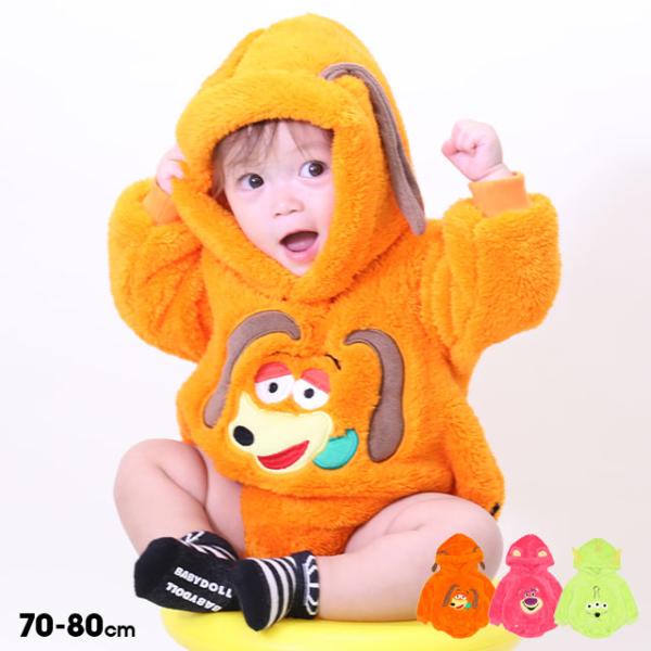 トイ・ストーリーキャラクター達のもこもこフェイスがとってもキュートなロンパースが登場♪軽くて手触りが心地よいふわふわのシャギーボア素材は、見た目も着用感もぬくぬく◎■素材ポリエステル100％原産国：中国■仕様シャギーボアフード付き袖口：リブ...