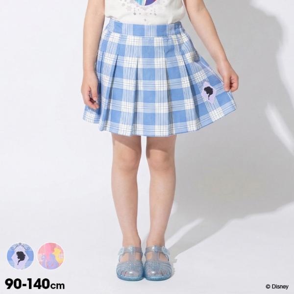 【WEB限定アイテム】ガーリーなチェック柄がかわいいプリーツスカート♪プリンセスのプリントワッペンがさりげないアクセントに★軽やかで通気性のよい素材なので蒸れにくく、インナーパンツ付きだから元気に動いても安心◎プリンセスシリーズのトップスと...