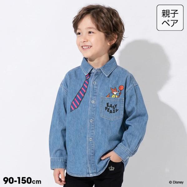 【WEB限定サイズ】150cm【お揃いアイテム】胸ポケットからはみ出た「ニック」のプリントかわいいデニムシャツ♪ネクタイ風デザインも遊び心たっぷりで、コーデのアクセントに★やわらかなデニム素材を使用し動きやすく、スナップボタン仕様でお着替え...