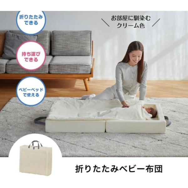 ベビーベッドはもちろん、床置き利用や外出先でも大活躍！コンパクトに持ち運びできるので里帰りや旅行先、お友だちの家など、様々なシーンで便利なベビー布団です。＜セット内容＞敷き布団フィットシーツ防水パッドバッグ（布団枠）掛け布団掛け布団カバー＜...