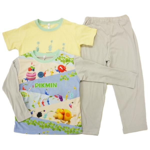 ★暗いところで光る2トップパジャマ　天竺相当の薄手素材　長袖、半袖、長ズボンのセットです　春から梅雨時期、夏まで長くお使いいただけます★サイズ(目安)・110サイズ/身長105〜115cm・120サイズ/身長115〜125cm・130サイズ...