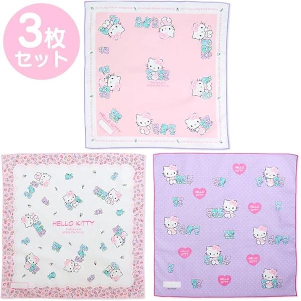 ★異なる柄のランチクロス3枚セット★お弁当箱包みに。お弁当箱敷きに。★名前が書き込める、お名前スペース付き★素材/綿１００％★製品サイズ/約43×43cm★日本製★発売元/株式会社サンリオ