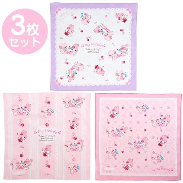 ★異なる柄のランチクロス3枚セット★お弁当箱包みに。お弁当箱敷きに。★名前が書き込める、お名前スペース付き★素材/綿１００％★製品サイズ/約43×43cm★日本製★発売元/株式会社サンリオ