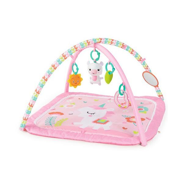 ★ユニコーンが描かれたパステルカラーのジムには　おもちゃ５個が付いています。★ユニコーンの形をしたトイを押すと　メロが流れます♪★おもちゃは取り外し可能で、ベビーカーや　カーキャリアにも取り付け可能です。　（リングの内径約4.5cm）★薄手...